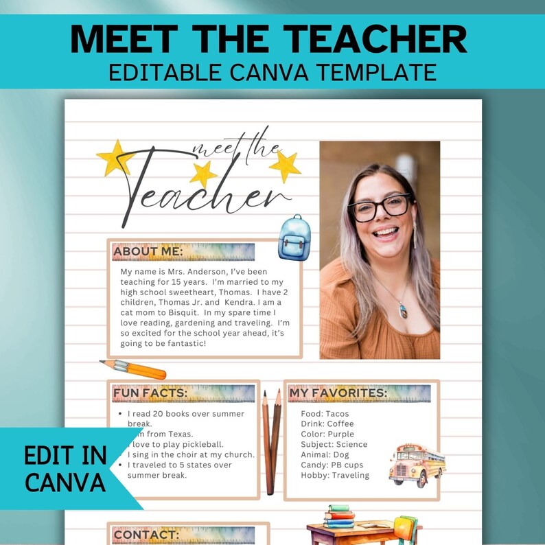 Meet the Teacher Editable Canva Template Printable Teacher Resource ...
