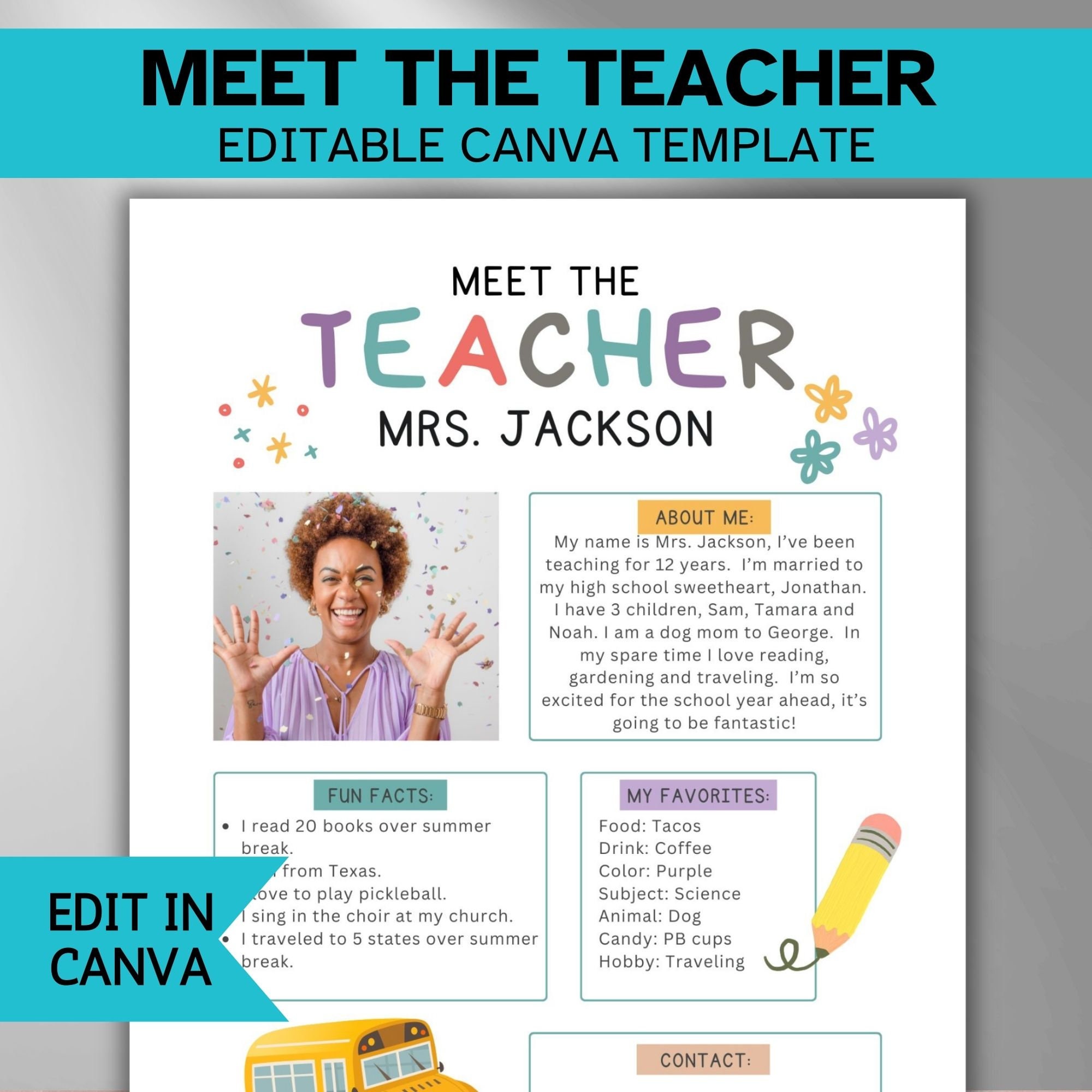 Meet the Teacher Editable Canva Template Printable Teacher Resource ...