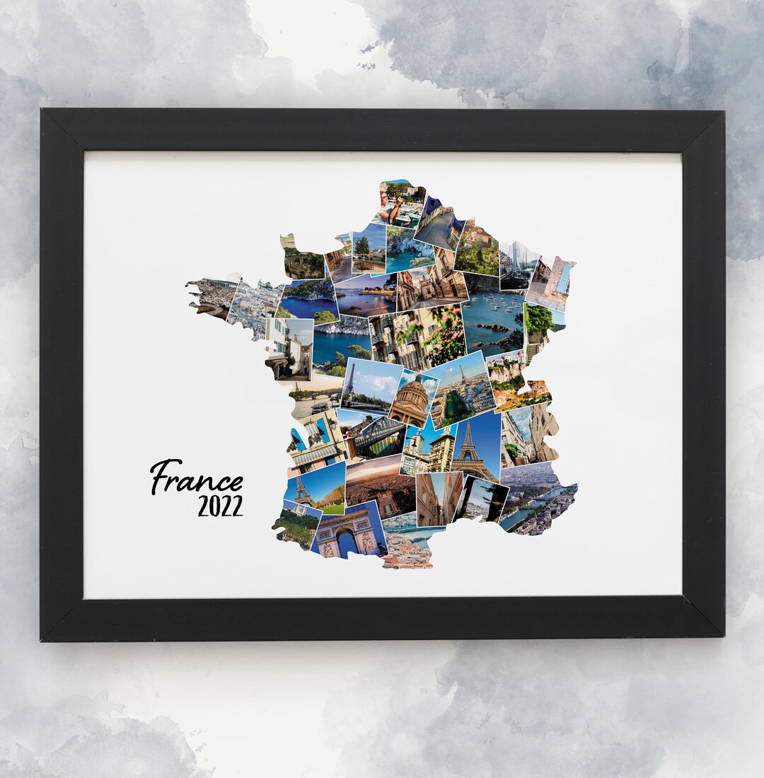 Personalised Map Photo Collage Print, France Holiday Photos, Family ...