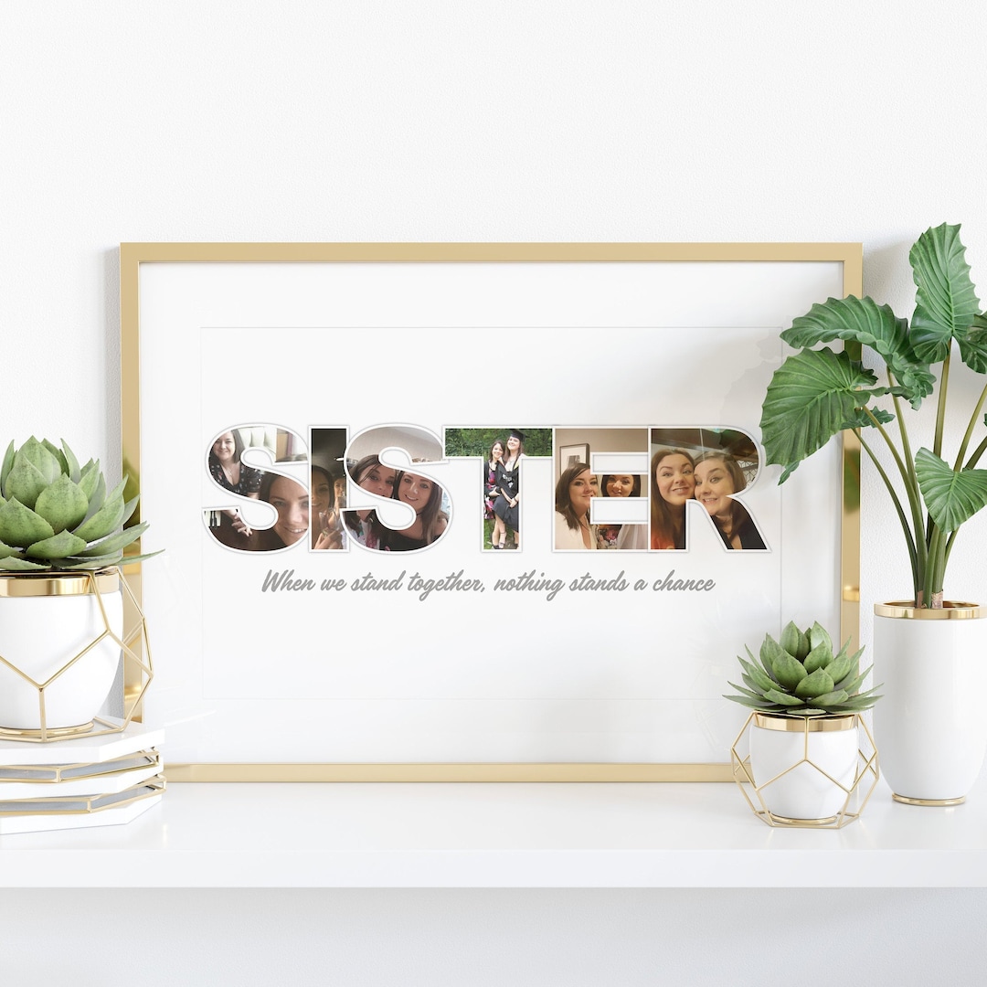 Sister Photo Collage, Personalised Photo Word, Collage Print, Sibling ...