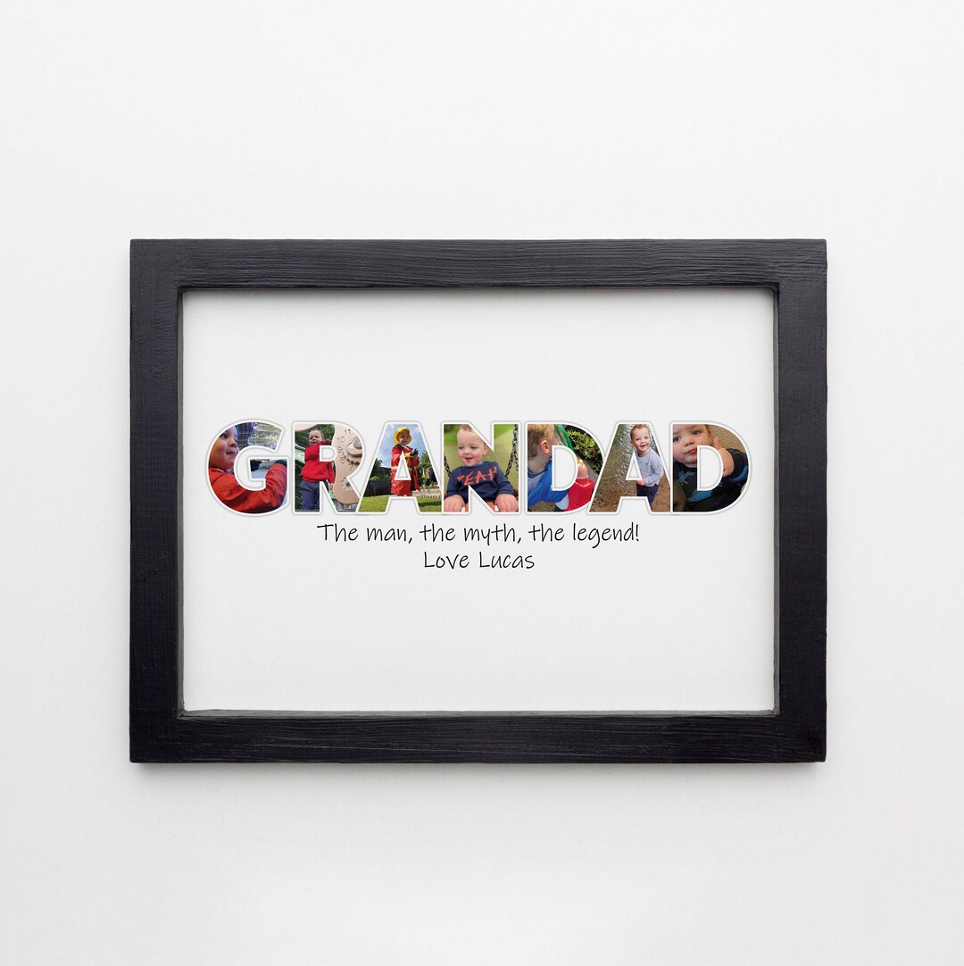 Grandad Photo Collage Word Print, Grandpa Personalised Prints, Framed ...