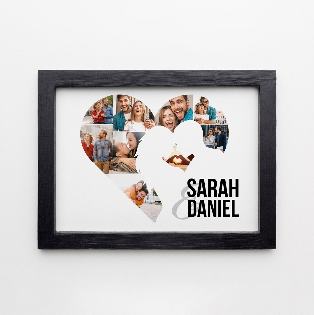 Couple Photo Collage, Personalised Heart Print, Couple Photo Collage ...