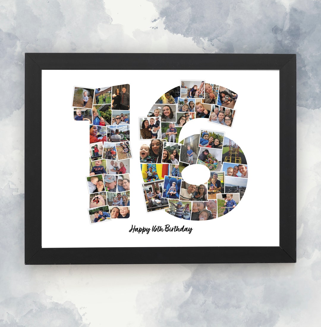 Number 16 Picture Collage, 16th Birthday Framed Print, Wall Art Photo ...