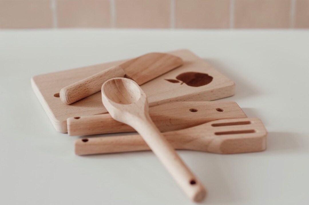Wooden Play Kitchen Utensils Set - Etsy