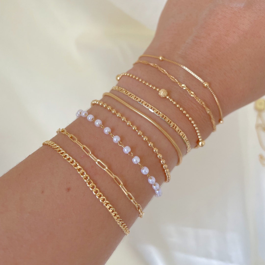 Set of Bracelets, Gold Filled Bracelets Stackable, Paperclip Bracelet ...