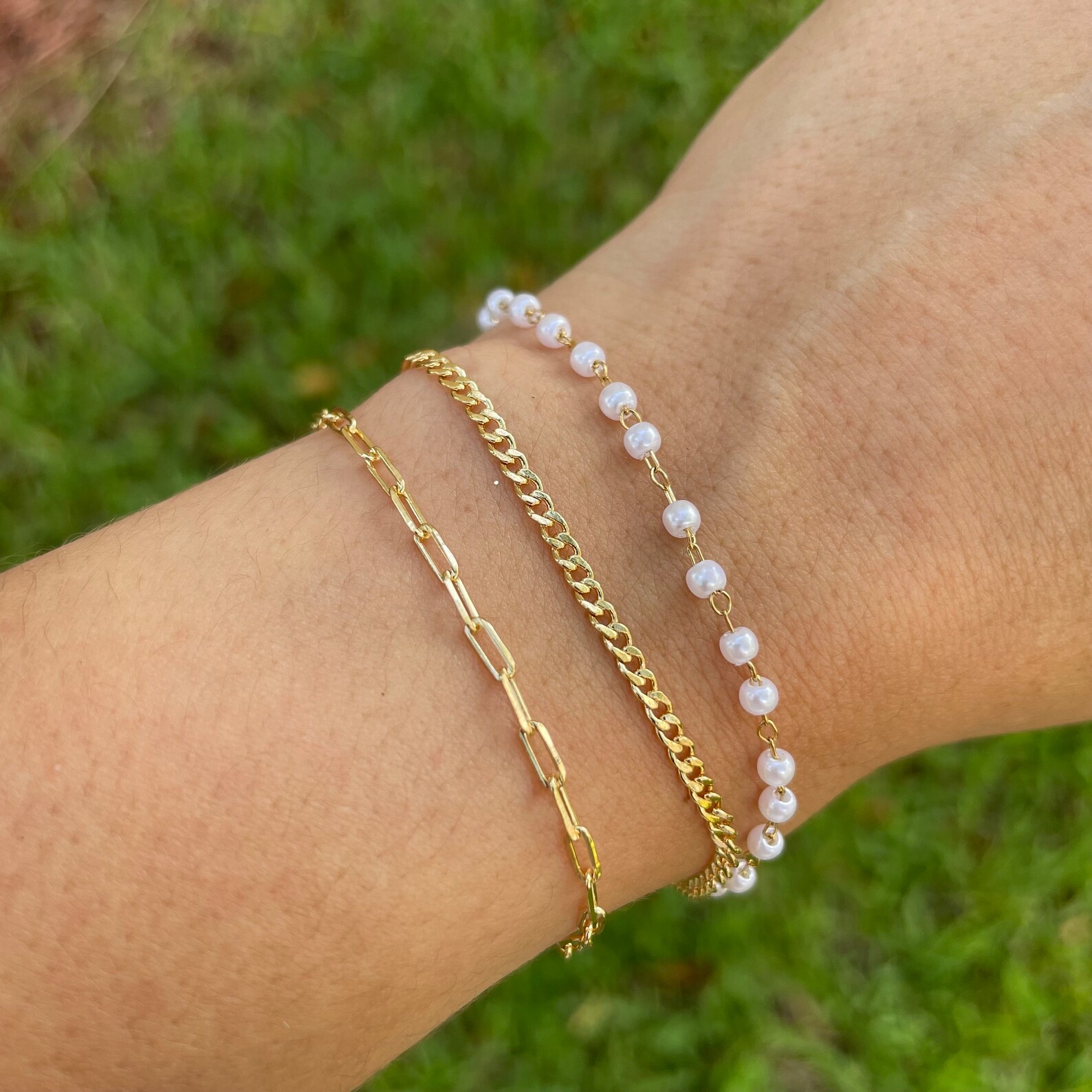 Set of 3 Bracelets, Simple Gold Bracelet, 3 Piece Link Bracelets ...