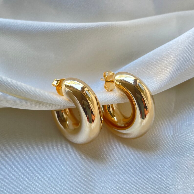 Thick Hoop Earrings Gold, Thick Hoop Earrings, Chubby Hoops, Statement ...