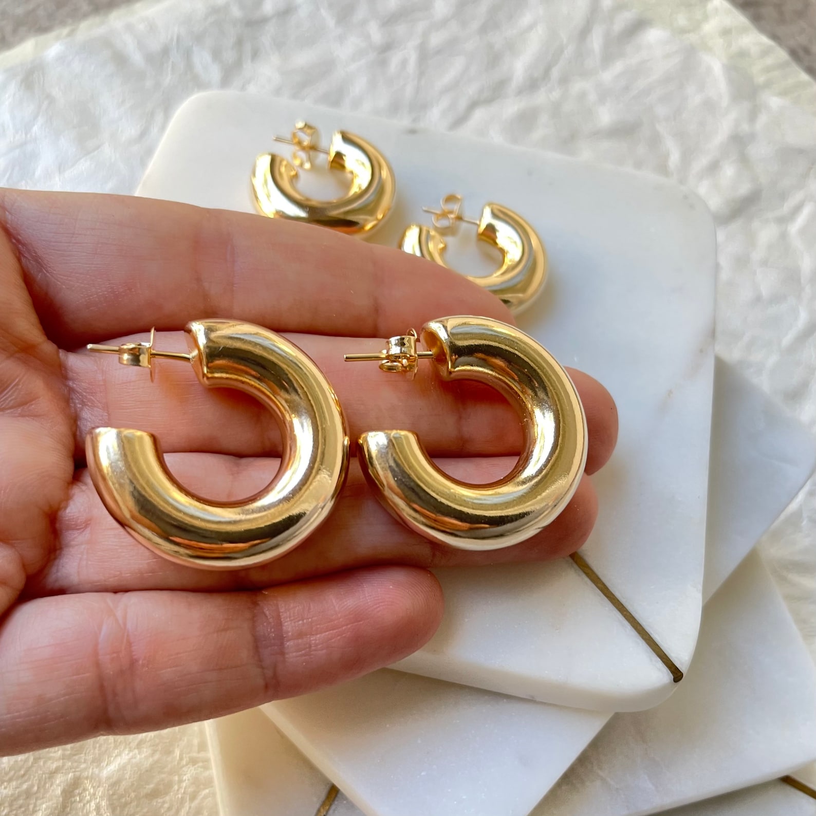 Thick Hoop Earrings Gold, Thick Hoop Earrings, Chubby Hoops, Statement ...