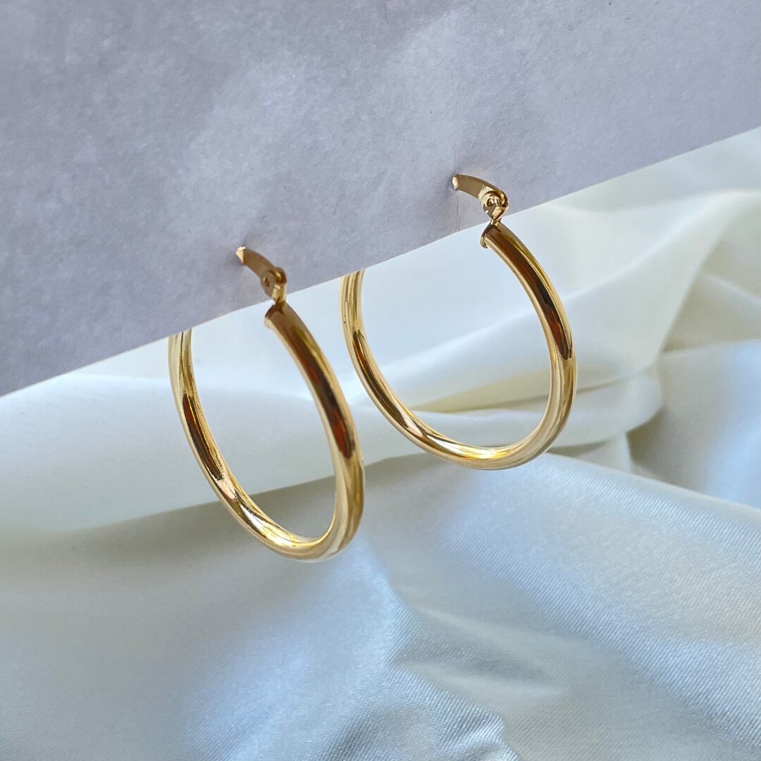 18k Gold Filled Hoop Earrings, Simple Gold Hoops, Simple Medium Thick ...
