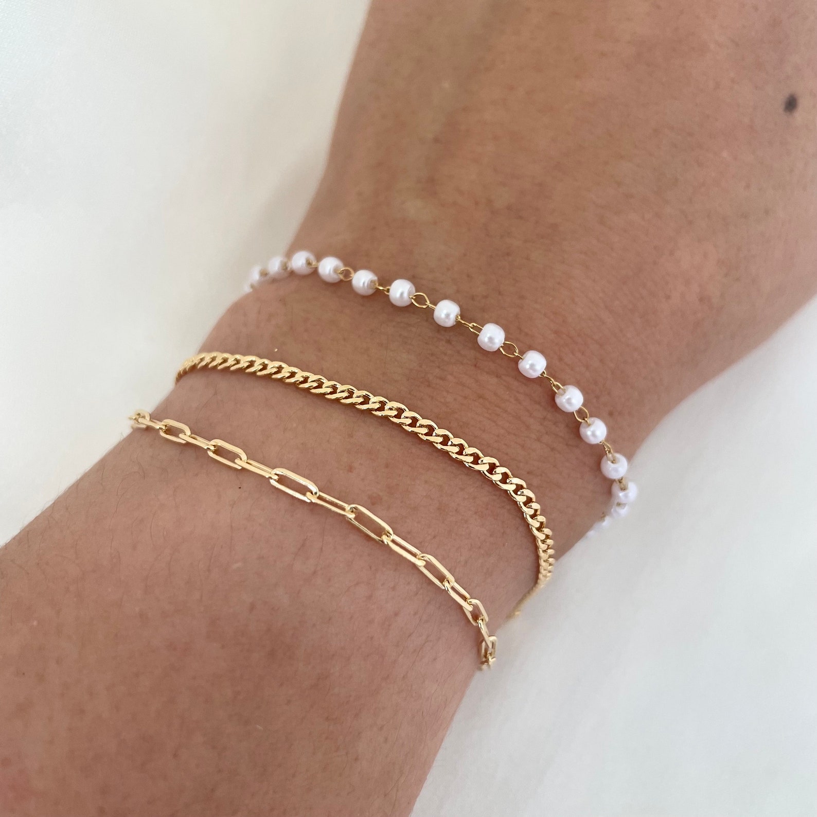 Set of 3 Bracelets, Simple Gold Bracelet, 3 Piece Link Bracelets ...