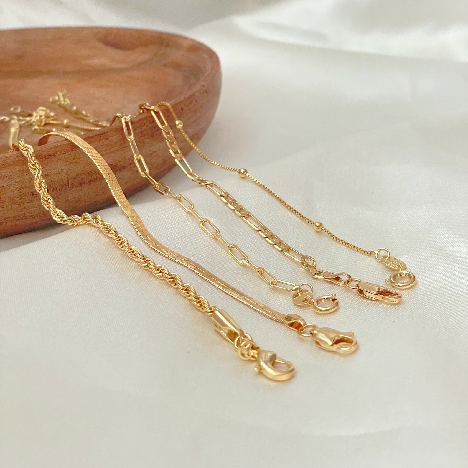 18k Gold Filled Bracelet Stack, Gold Bracelet, Link Chain Bracelet ...