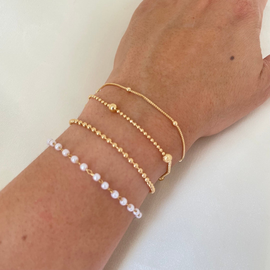 Set of 4 Bracelets Gold Filled, Stack Bracelet for Women, Dainty ...