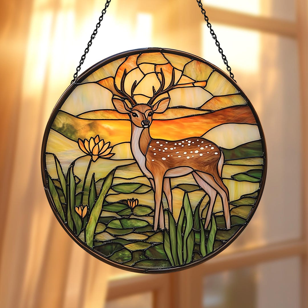 Deer in the Marsh Suncatcher - Deer Stained Glass Suncatcher, Wildlife ...
