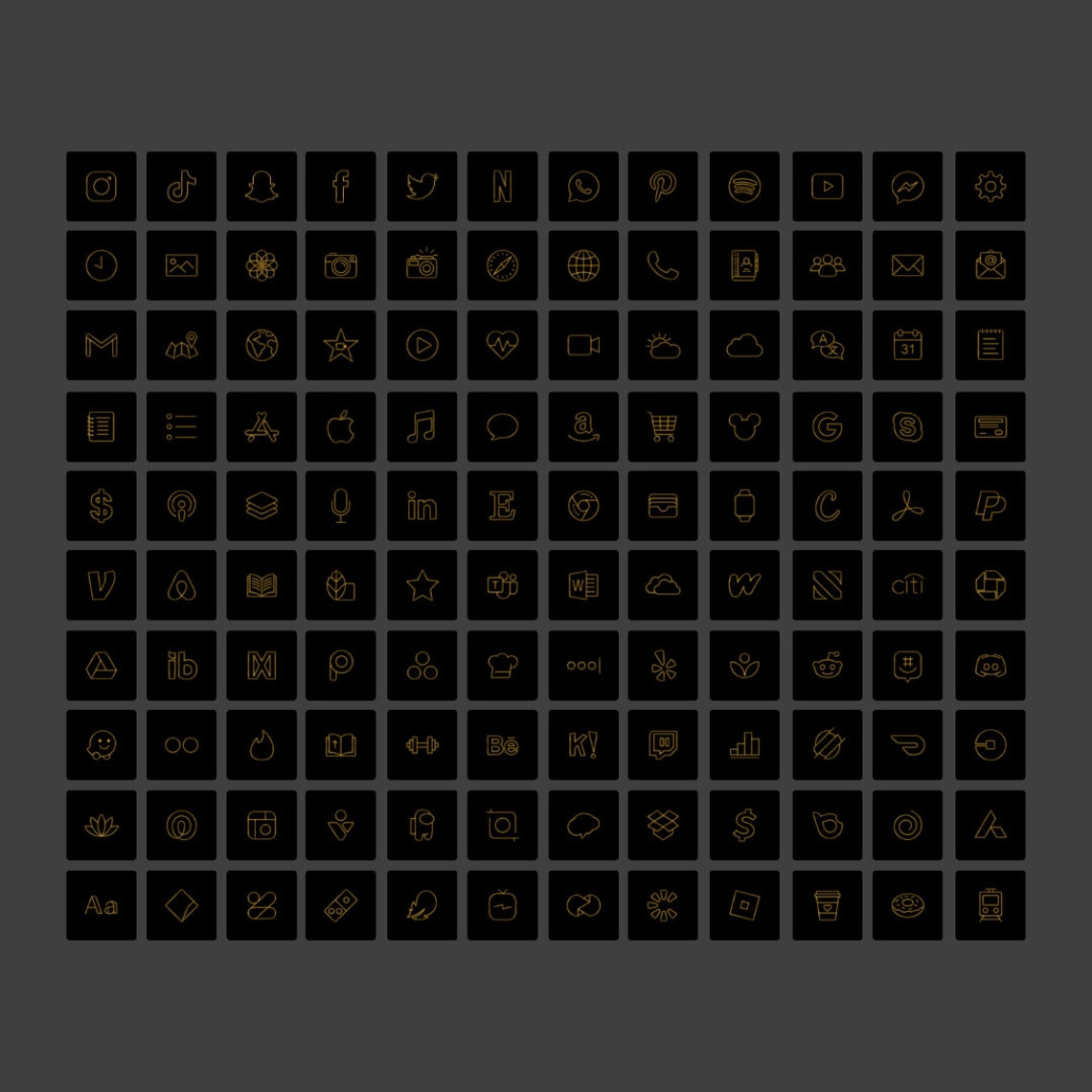 800+ Minimalistic Gold & Black Ios App Icon Pack | Ios 14 | Aesthetic ...