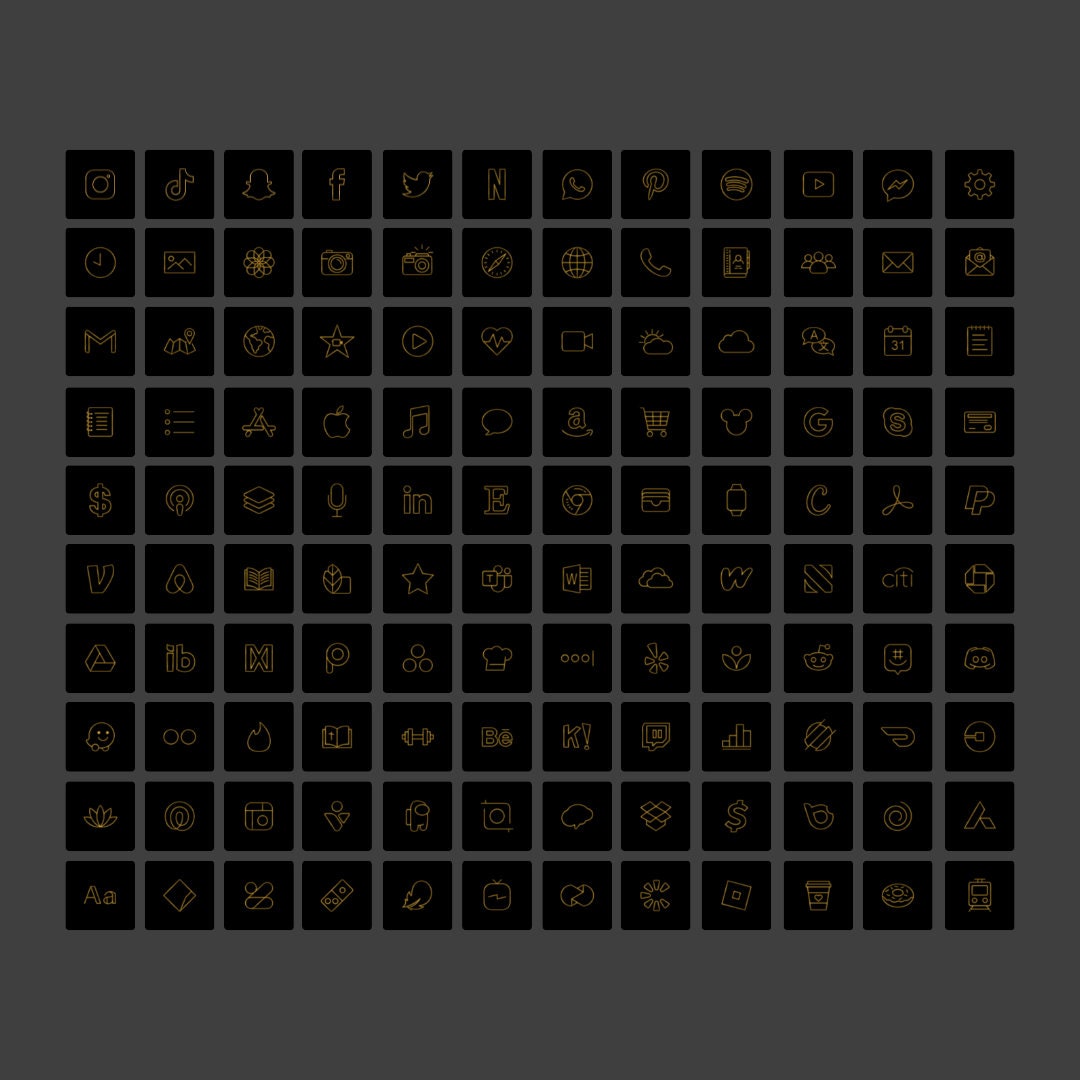 800 Minimalistic Gold & Black Ios App Icon Pack Ios 14 - Etsy