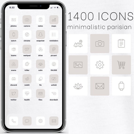 1400 Parisian Ios App Icon Pack Chocolate Gray Ios 14 - Etsy