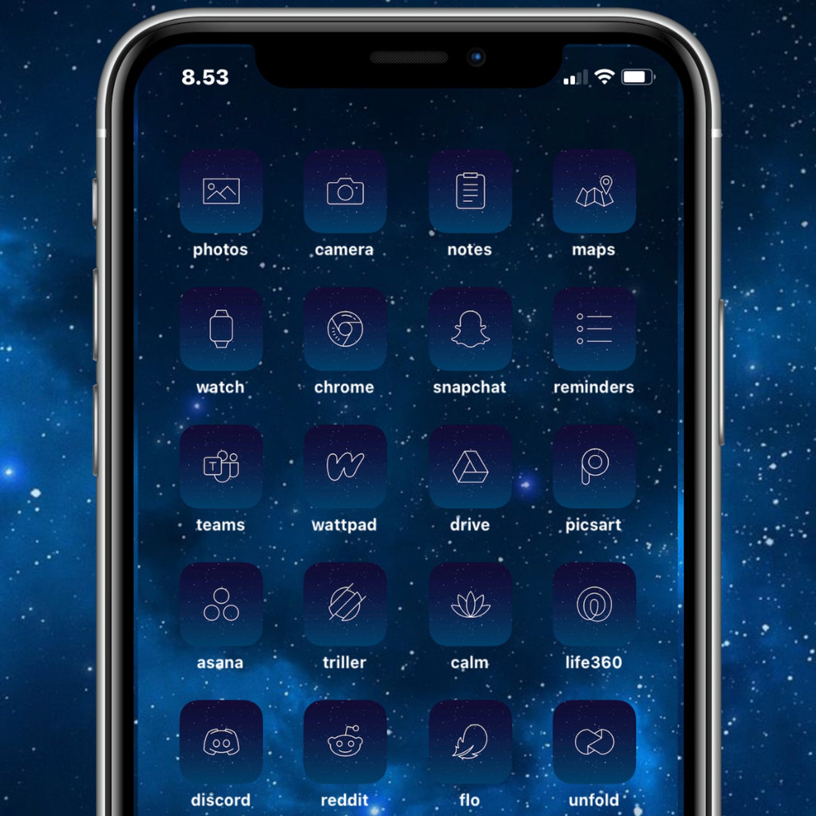 900 Minimalistic Blue Space Ios App Icon Pack Minimal - Etsy