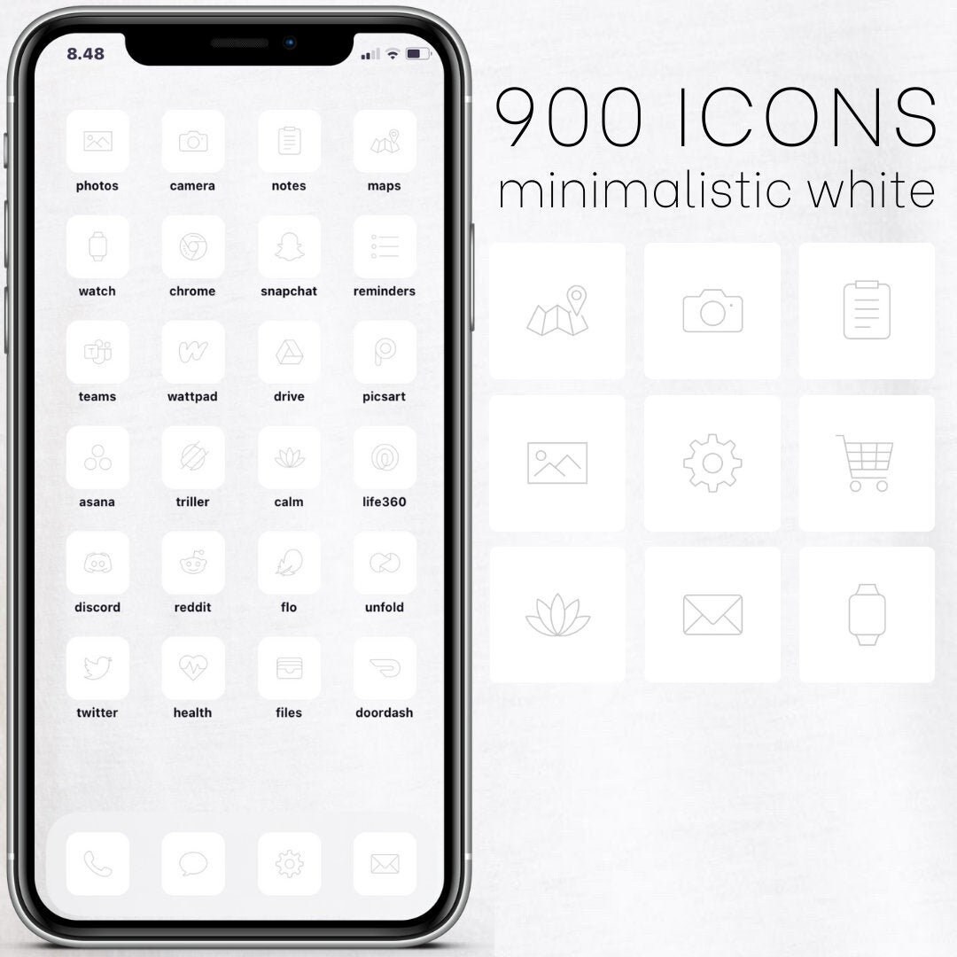 900+ Minimalistic White & Gray Ios App Icon Pack | Ios 14 | Aesthetic ...