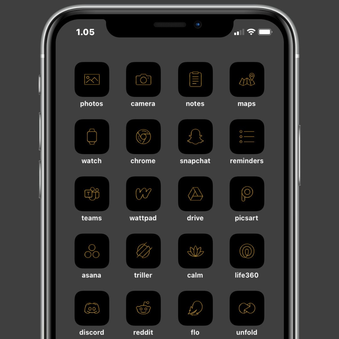 800+ Minimalistic Gold & Black Ios App Icon Pack | Ios 14 | Aesthetic ...