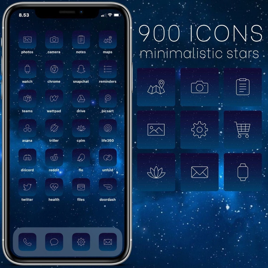 900+ Minimalistic Blue Space Ios App Icon Pack | Minimal | Stars | Icon ...