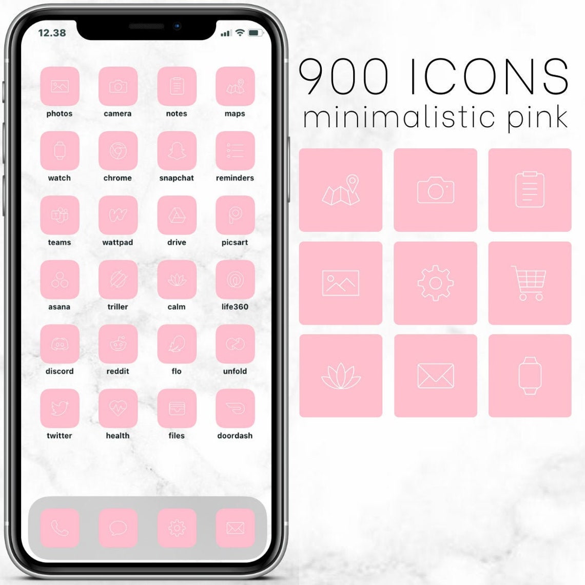 900 Minimalistic Pink Ios App Icon Pack Ios 14 Aesthetic - Etsy