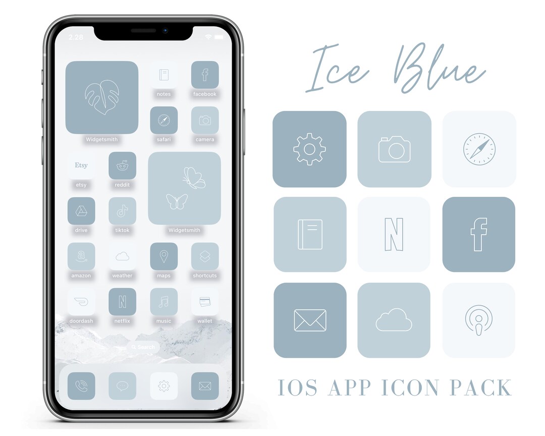 Ios 16 Ice Blue Aesthetic App Icons, Winter Boho iPhone Covers, Minimal ...