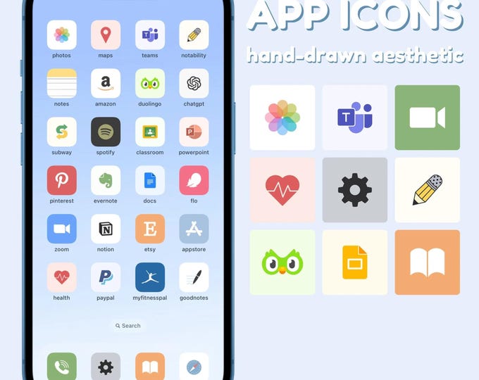 Aesthetic Study and Productivity App Icon Pack | 100+ Cute Hand Drawn ...