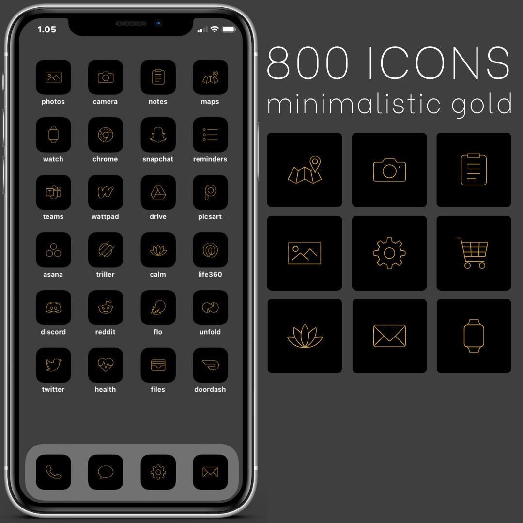800 Minimalistic Gold & Black Ios App Icon Pack Ios 14 - Etsy