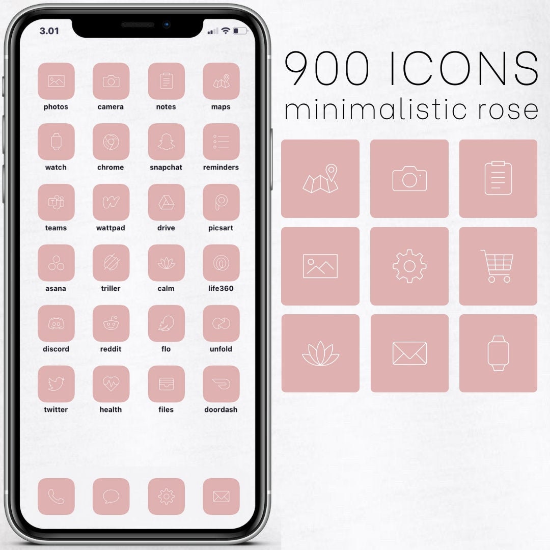 900+ Minimalistic Rose Ios App Icon Pack | Ios 14 | Aesthetic | Pink ...