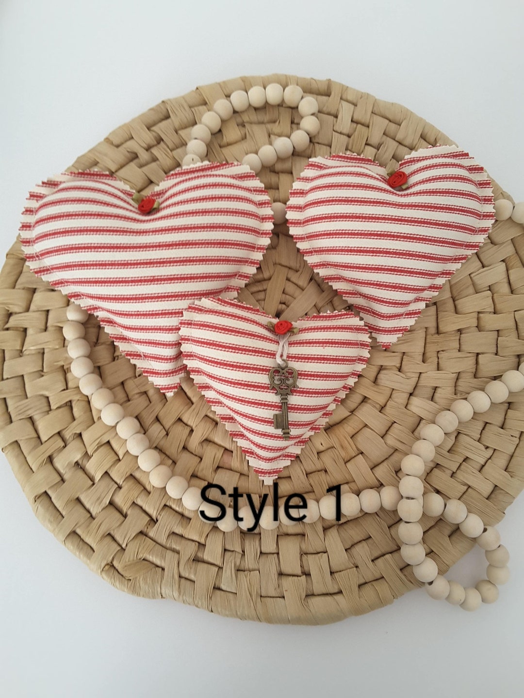 Set of 3 Farmhouse Mini Fabric Hearts, Mini Fabric Hearts, Valentine's ...