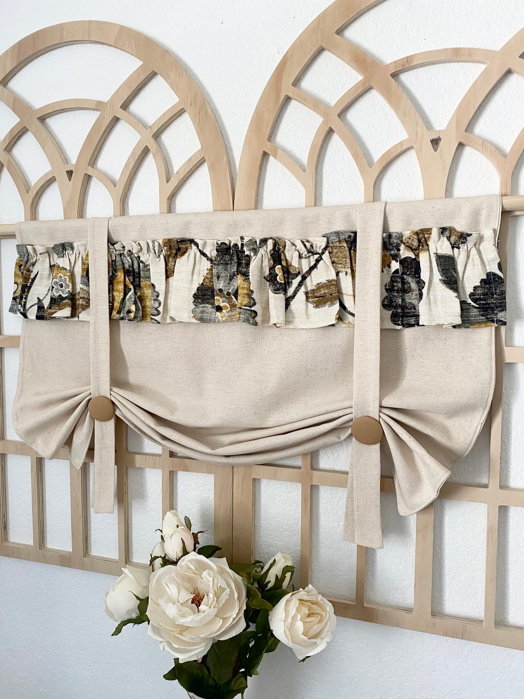 Rustic Large Floral Valance, Farmhouse Valance, Ruffle Valance, Tie up ...