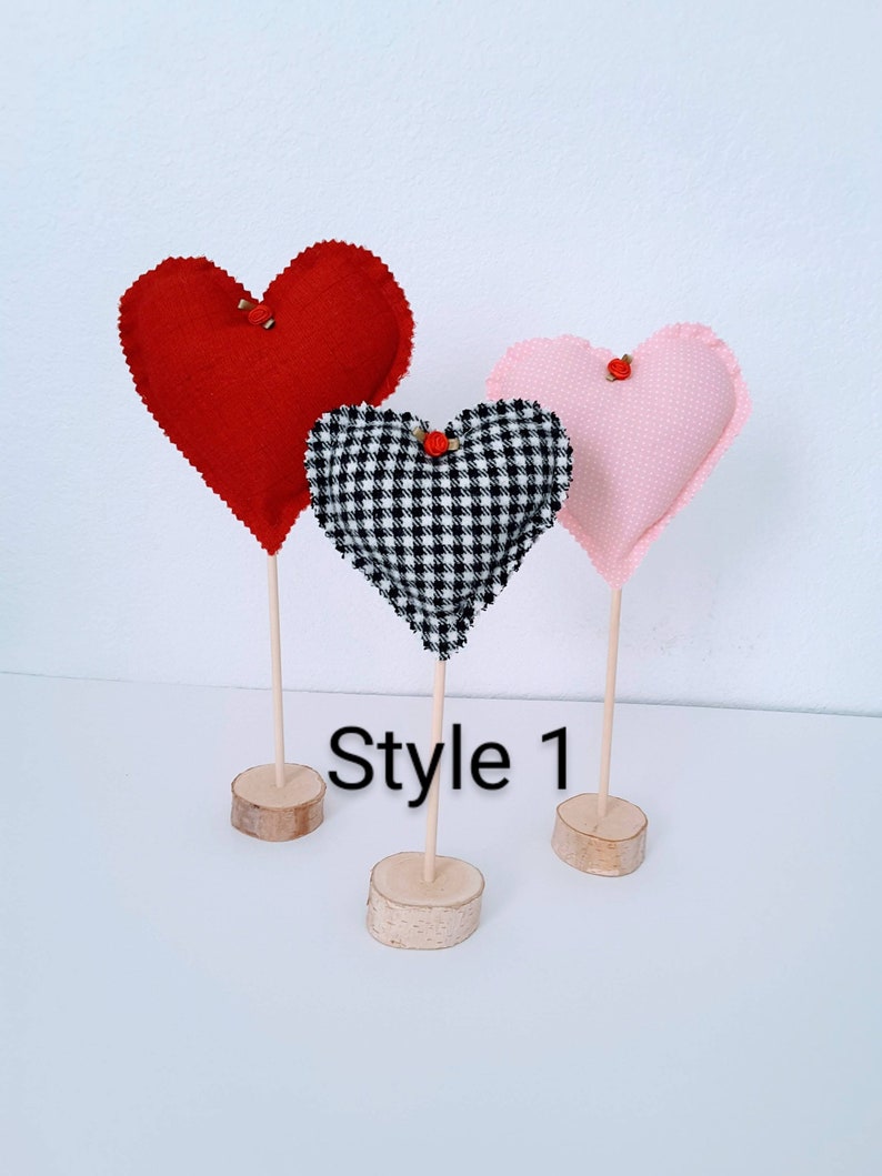 Set of 3 Farmhouse Fabric Hearts Fabric Hearts Wooden Stands - Etsy