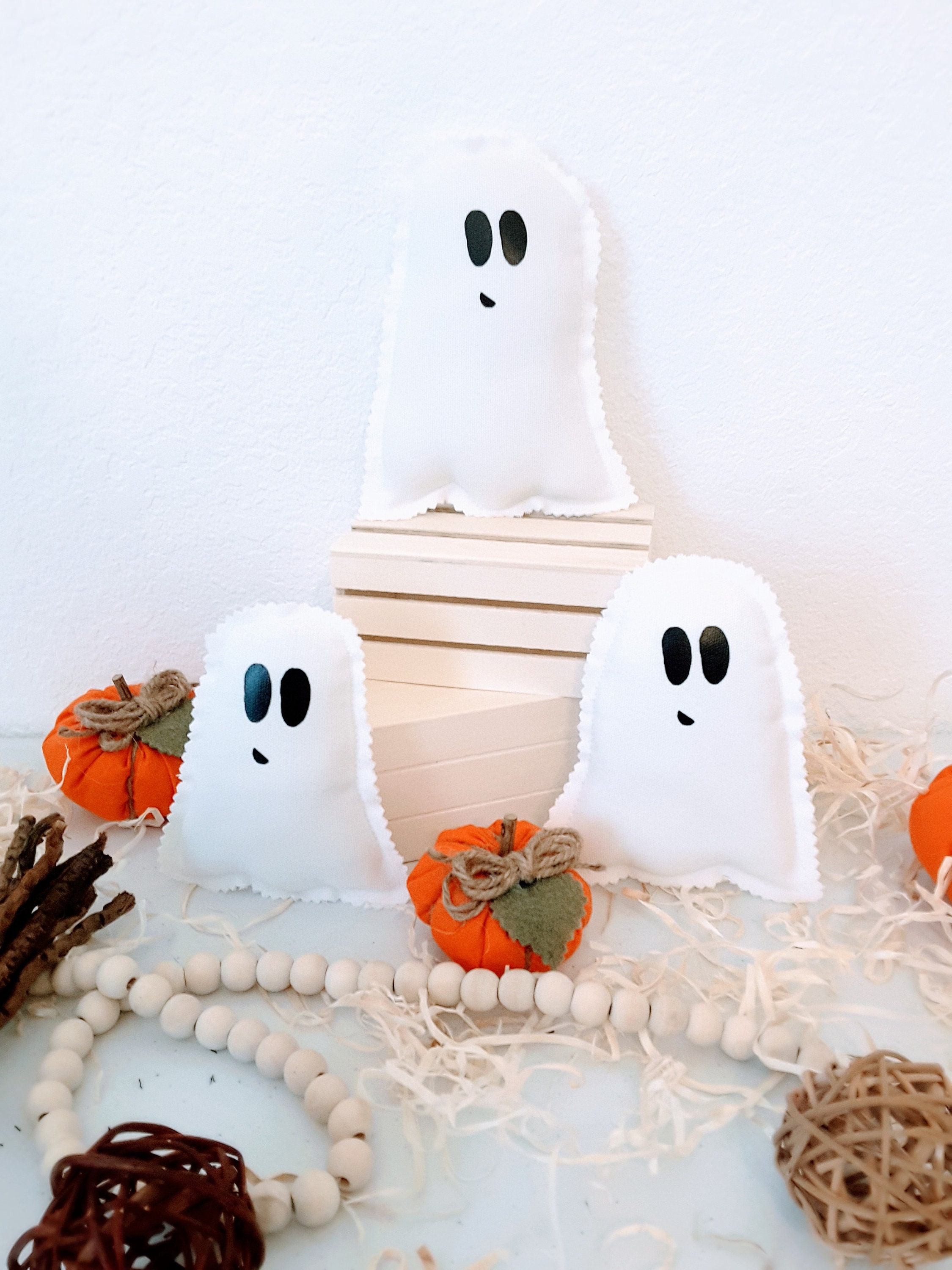 Mini Ghost Pillows Halloween Mini Ghosts Wood Stand Ghosts | Etsy