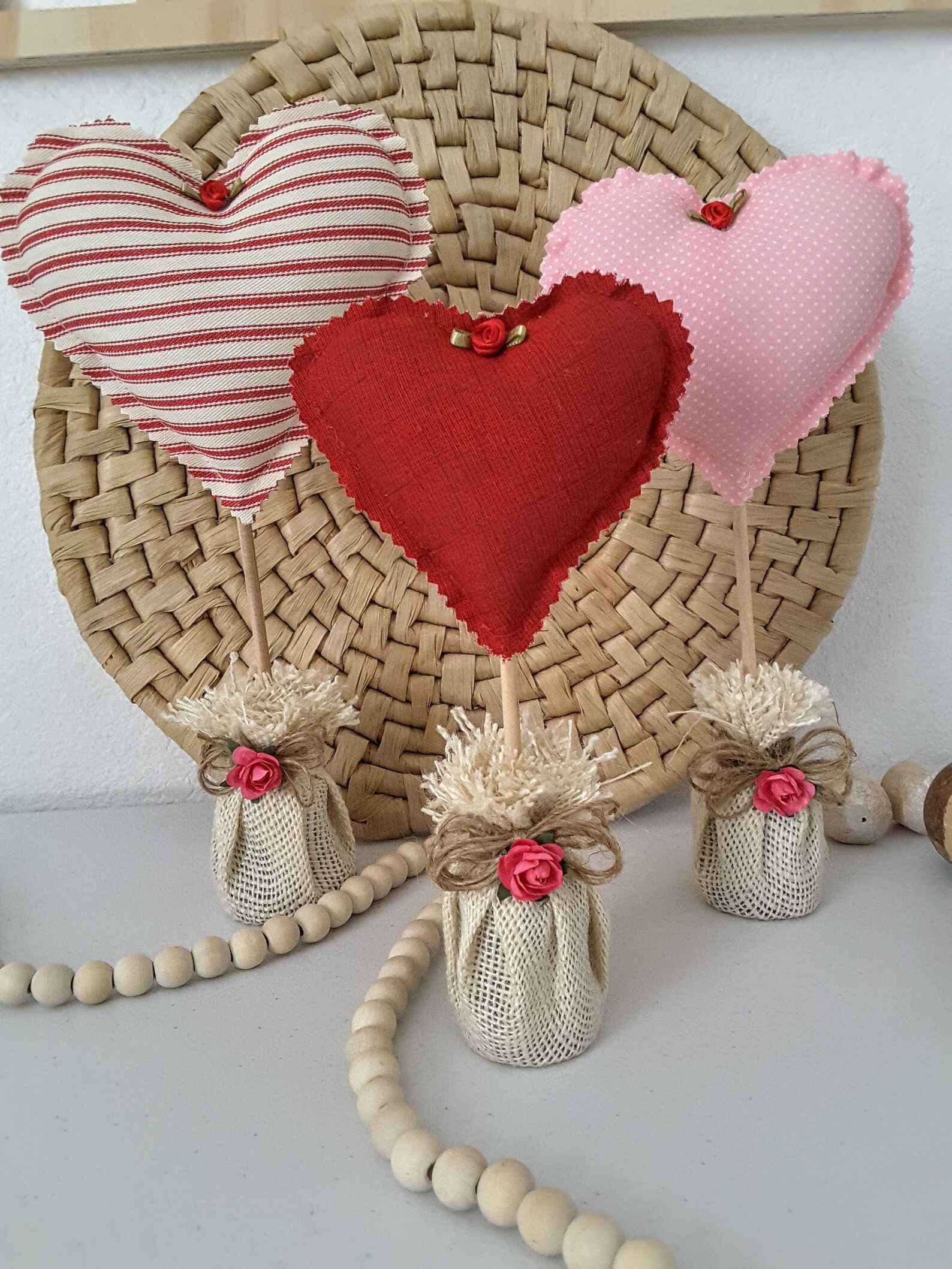 Farmhouse Fabric Hearts Fabric Hearts Wooden Stands Fabric - Etsy