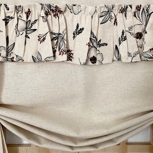 Floral Tie up Valance: Natural Osnaburg Rustic Farmhouse Style Panel ...