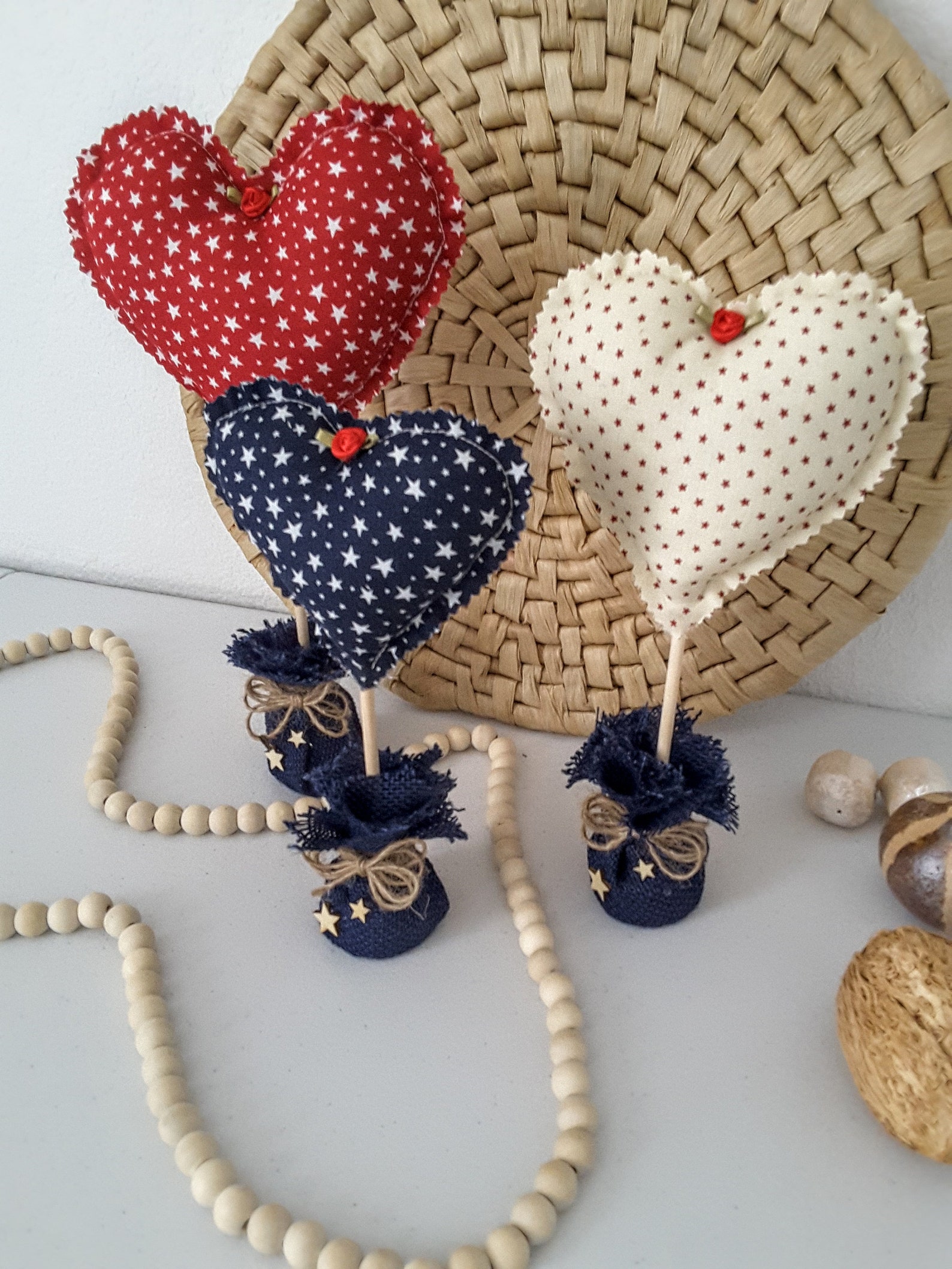 Set of 3 Fabric Hearts Wooden Stand Tiered Tray Patriotic - Etsy