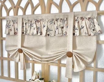 Natural and Buffalo Check Tie up Valance, Rustic Valance, Farmhouse ...