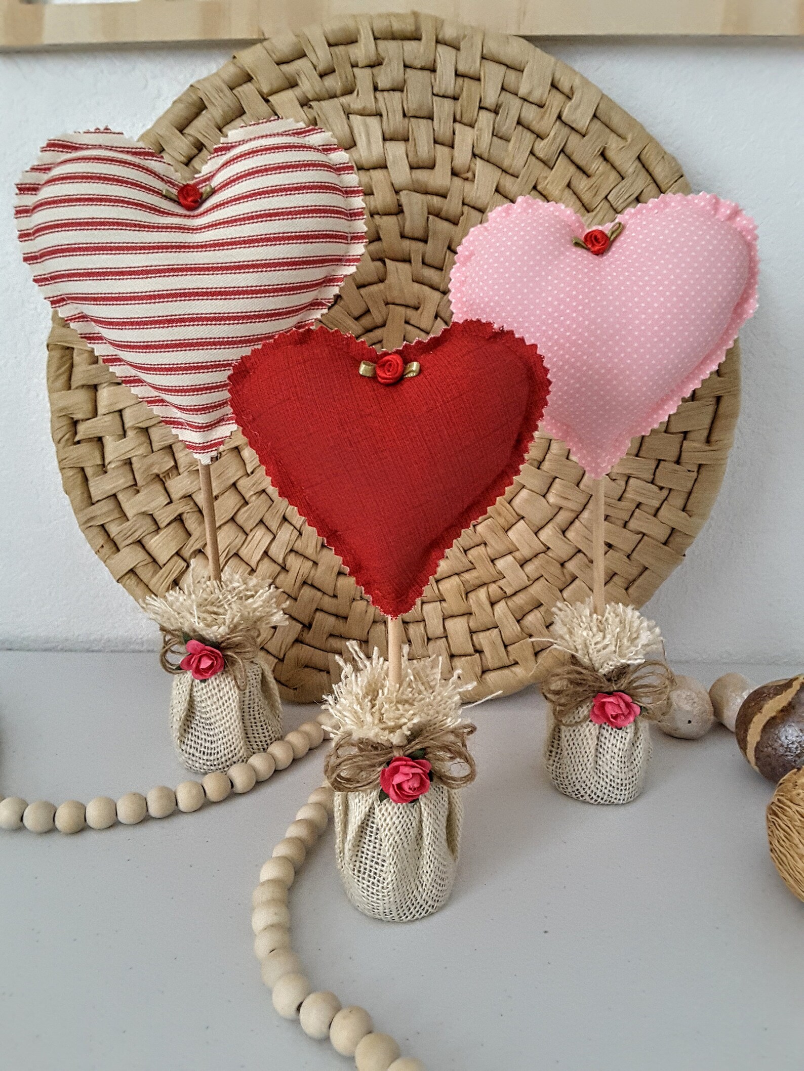 Farmhouse Fabric Hearts Fabric Hearts Wooden Stands Fabric - Etsy