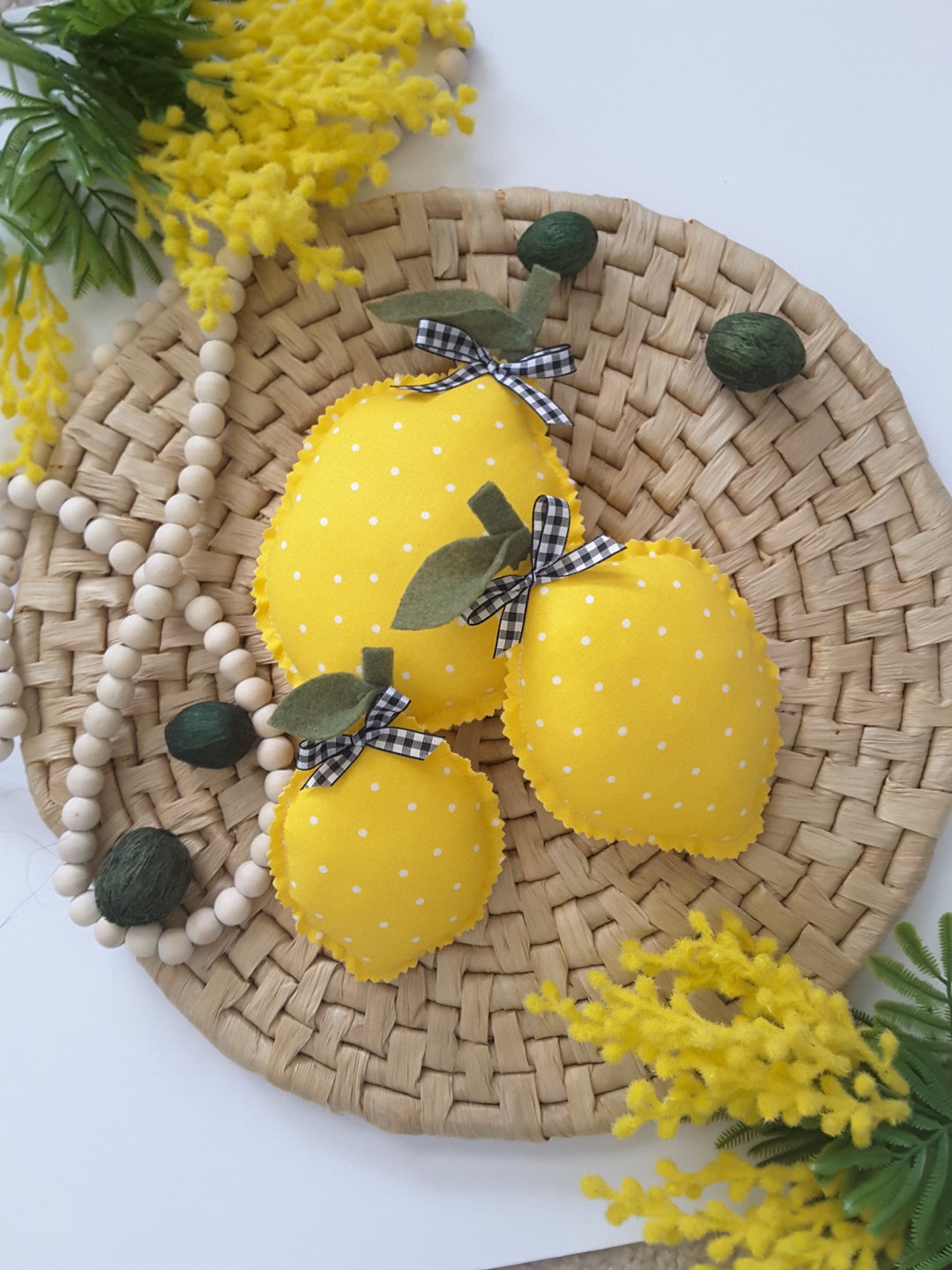 Set of 3 Farmhouse Mini Yellow Lemons, Mini Fabric Lemons, Yellow ...