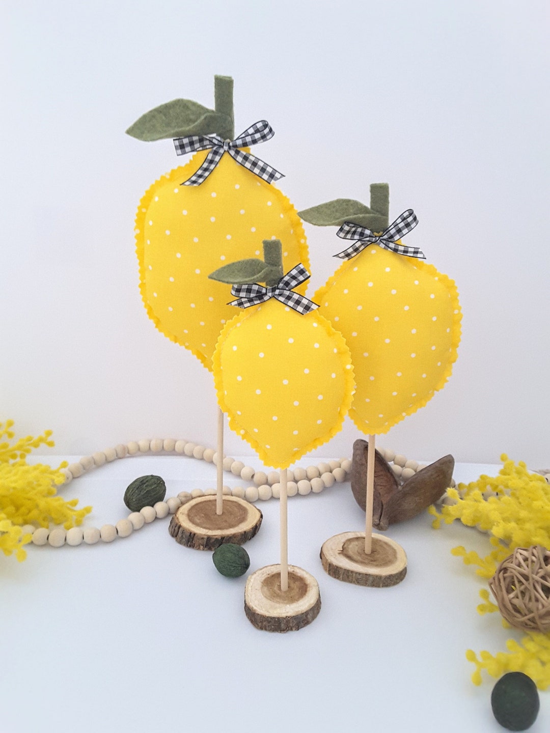 Farmhouse Lemons Decor, Tiered Tray Decor, Fabric Lemons, Yellow Lemons ...