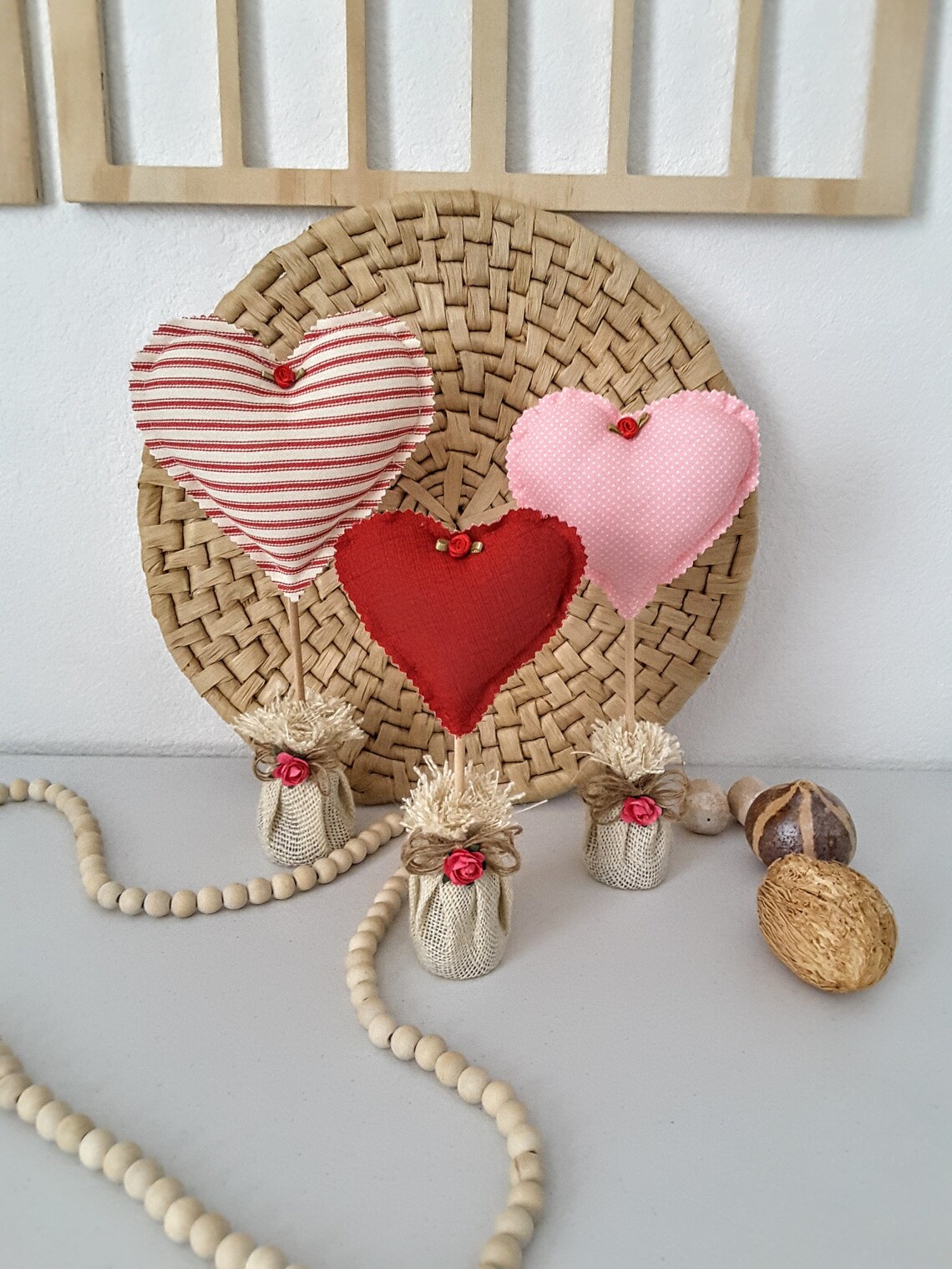 Farmhouse Fabric Hearts Fabric Hearts Wooden Stands Fabric - Etsy