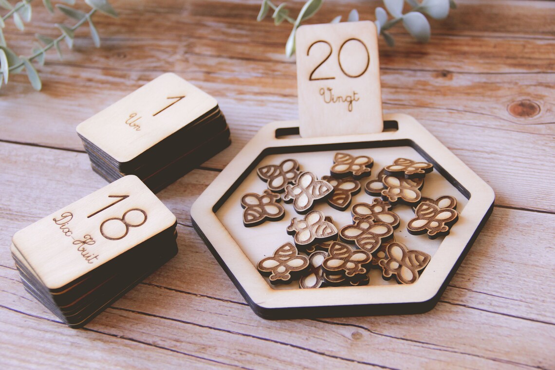 Educational Counting Trays Wooden Bee Large Version From 1 to - Etsy