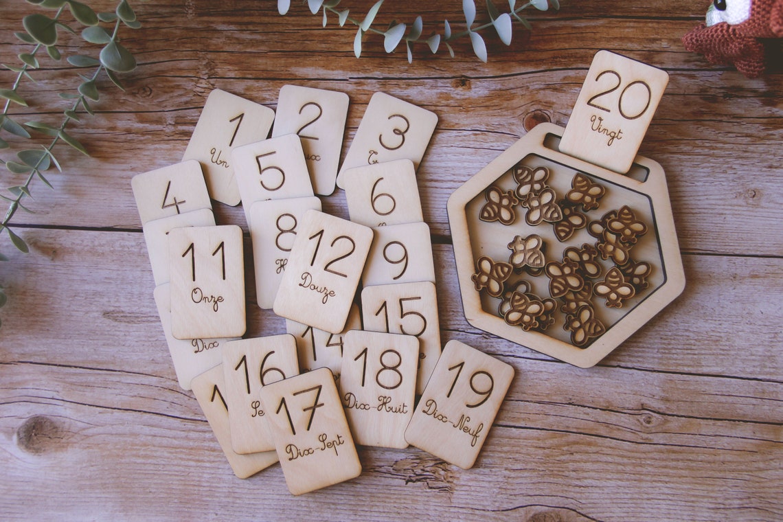 Educational Counting Trays Wooden Bee Large Version From 1 to - Etsy