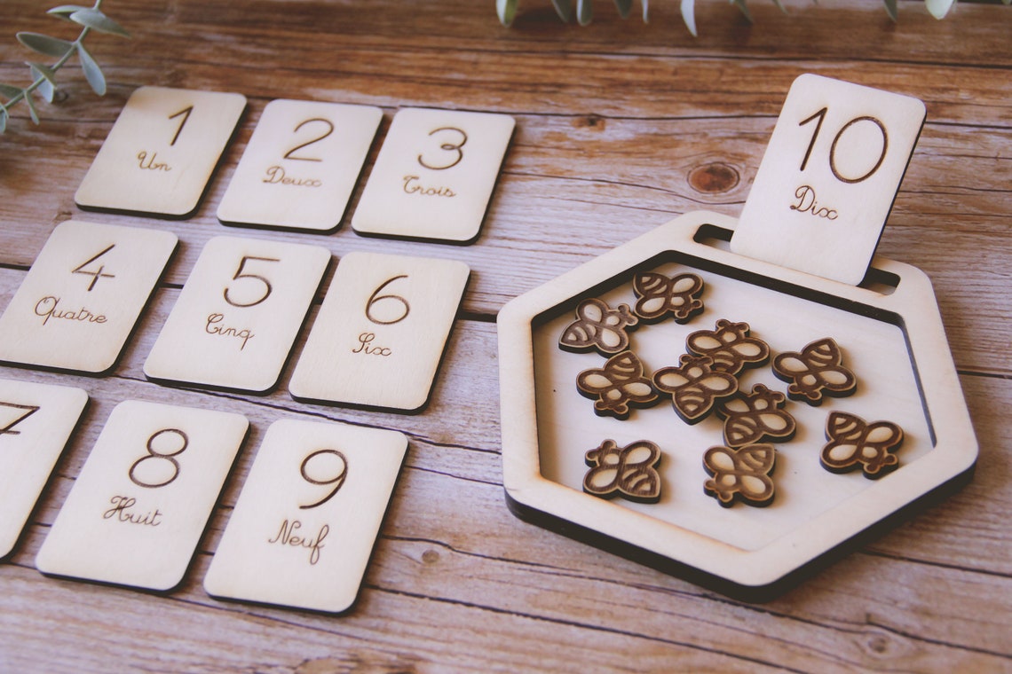 Educational Counting Trays Wooden Bee Small Version From 1 to - Etsy