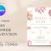 Editable Pink Themed Baby Shower Invitation for Baby Girl Teddy Bear ...