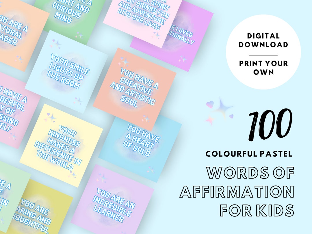 100 Affirmation Cards for Kids Printable Positive Words Daily Cards ...