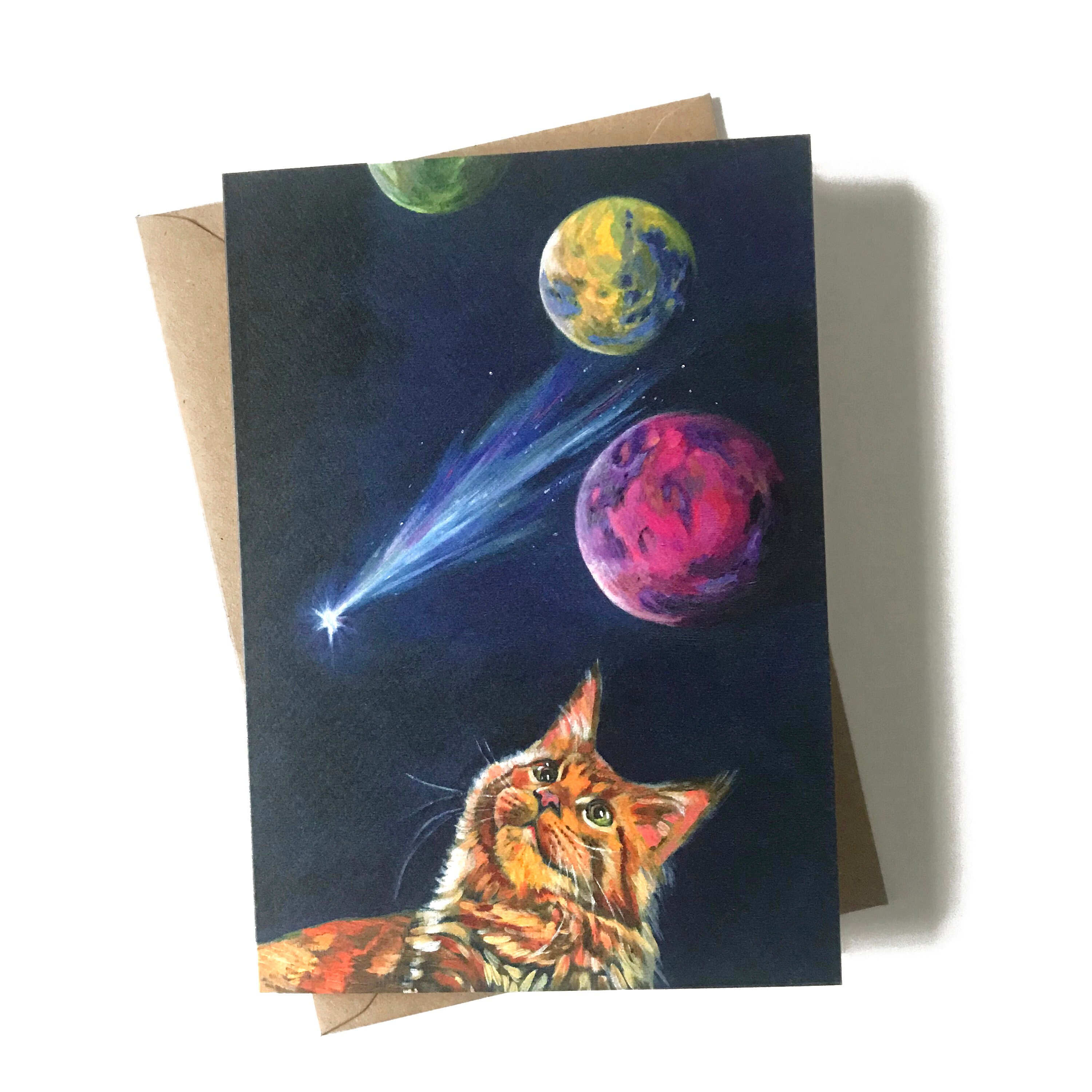 Cat Greetings card blank inside Space Cat - Etsy 日本