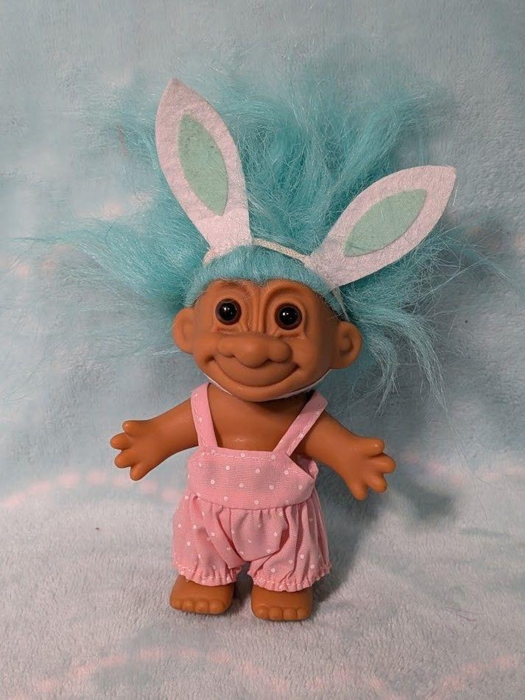Vintage Russ Troll Doll Bunny Ears Pink Romper Easter Item #18415 1990 ...