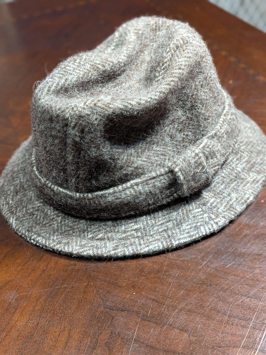 Vintage Fedora Hat 70s Brown Chevron Sz L Trilby Jacob British Wool ...