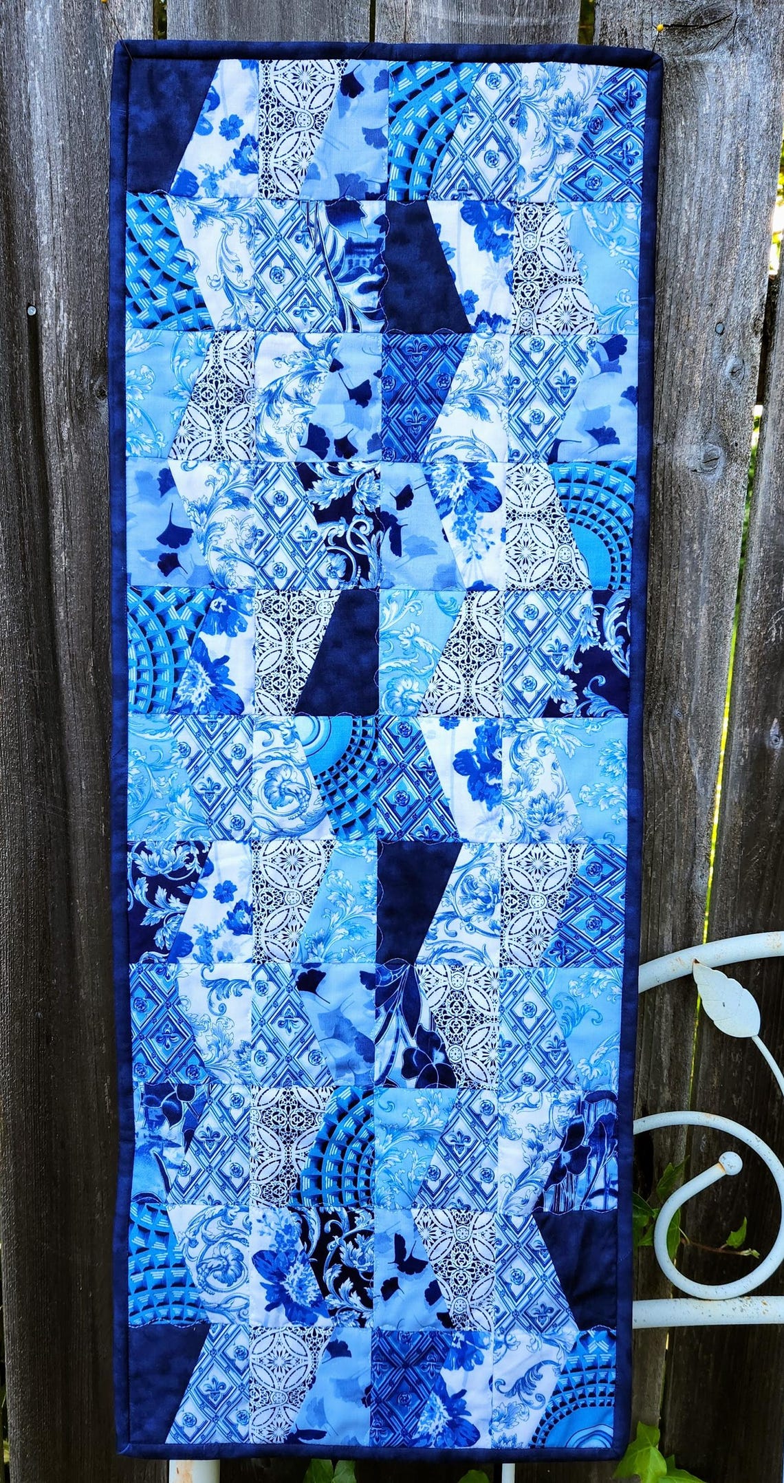 Indigo Blue Quilted Table Runner, Handmade Mini Quilt -black Navy White ...